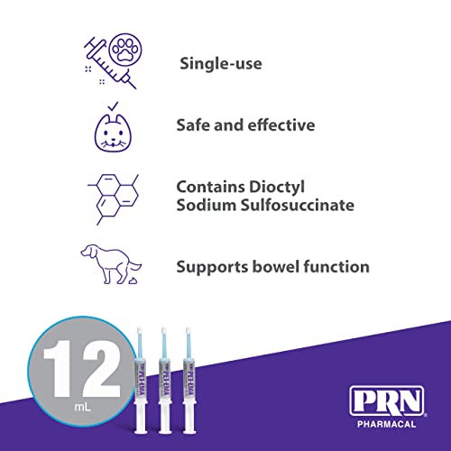 PRN Pharmacal PetEma - Disposable Single Use Enema for Dogs & Cats - Rectally Administered Gel Containing Lubricant, Laxative & Stool Softener - with Glycerin & Sorbic Acid - 12 mL Syringe - 3 Pack