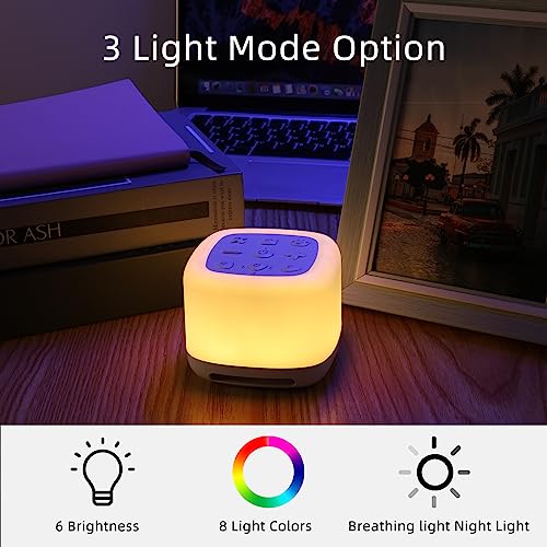White Noise Sound Machine for Adults Baby & Night Light & Wireless Speaker 3 in 1, Portable White Noise Machine with 40 Soothing Sounds and 8 Colors Light for Sleeping, Relaxation, Privacy, Study