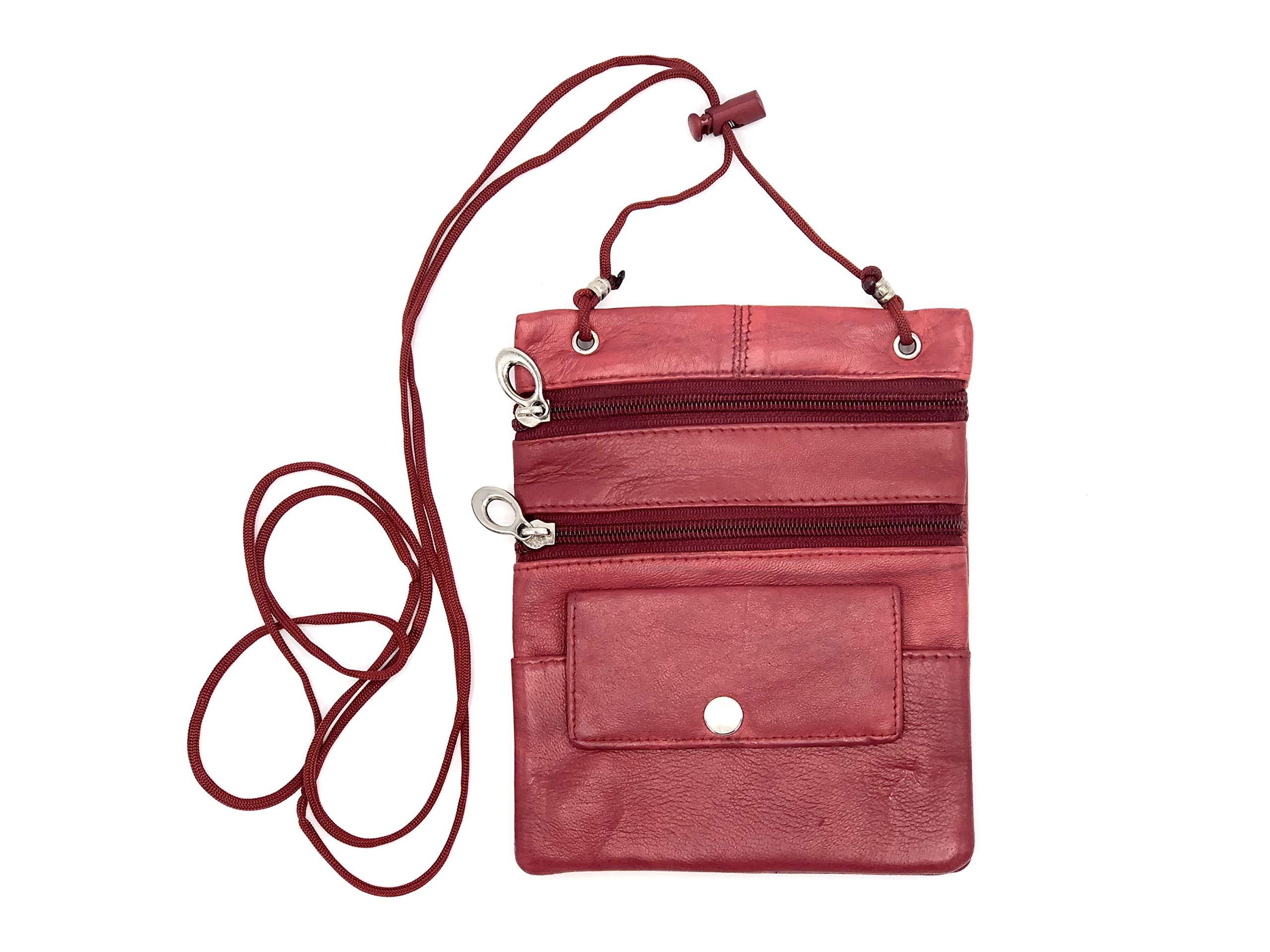 Goson Leather Purse Organizer Shoulder Bag 4 Pocket Micro Handbag Travel Wallet - 2 Pack (Black & Red)