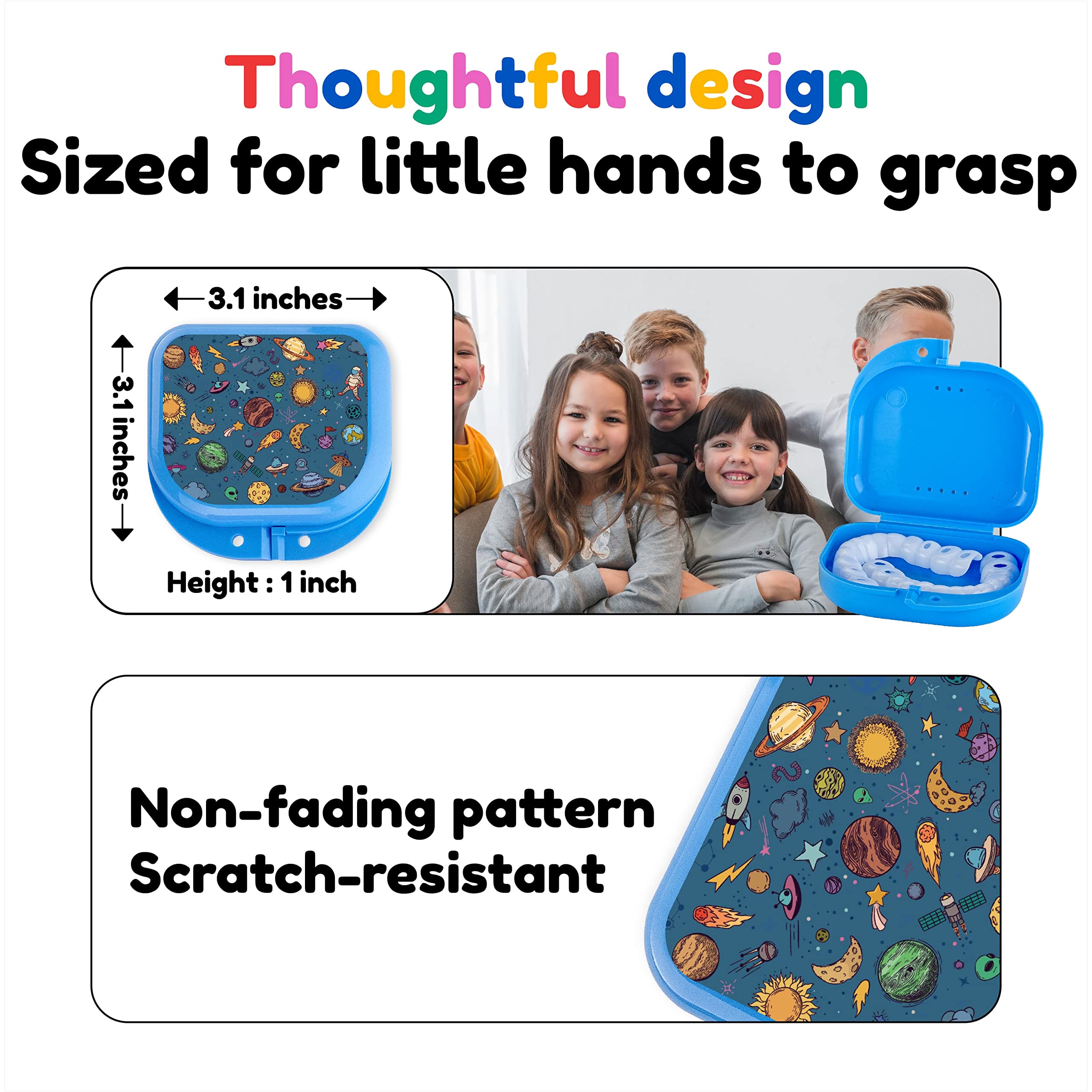 Cute Retainer Cases, Retainer Holder Case 1 Pack, Aligner Case with Funny Cartoon, Night Guard Case with Space Patterns (Blue)