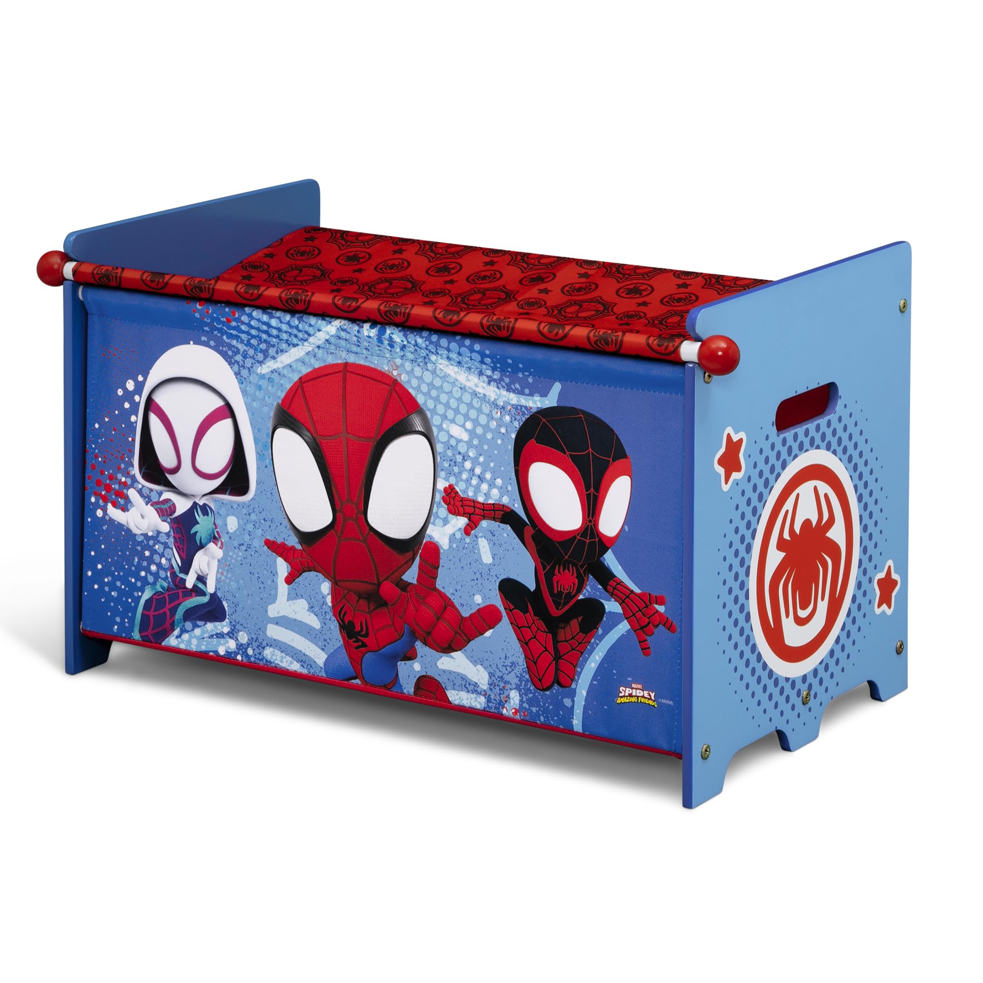 Delta Children Marvel Spidey and His Amazing Friends Toy Box with Retractable Fabric Top, Blue