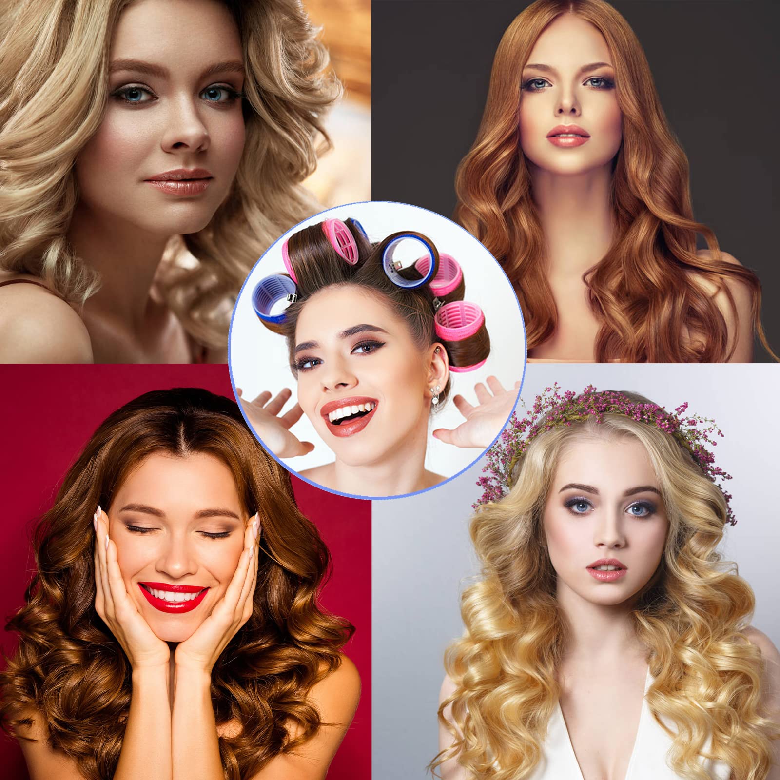 Hair Roller Set 12pcs, Hair Curlers Rollers Self Grip Hair Roller with Clips, Hair Rollers Salon Hair Dressing DIY Curly Hairstyle, Jumbo, random color