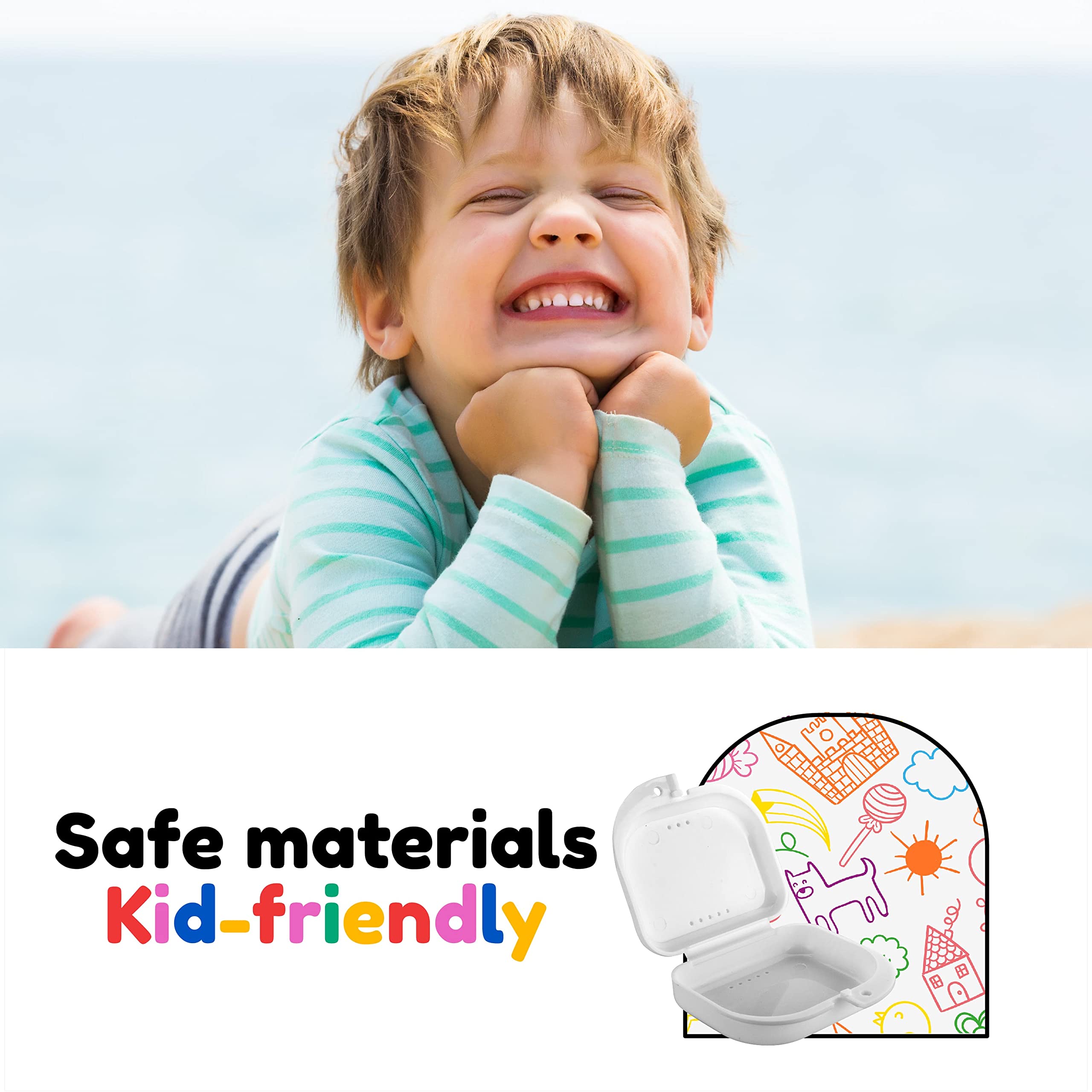 Cute Retainer Cases, Retainer Holder Case 1 Pack, Aligner Case with Funny Cartoon, Night Guard Case with Children Drawings Patterns (White)