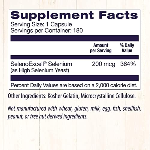 Healthy Origins Seleno Excell Selenium, 200 mcg - Selenium Supplement for Bladder Support - Selenium Pill for Immune System and Cellular Health - Trace Mineral Supplement - 180 Capsules