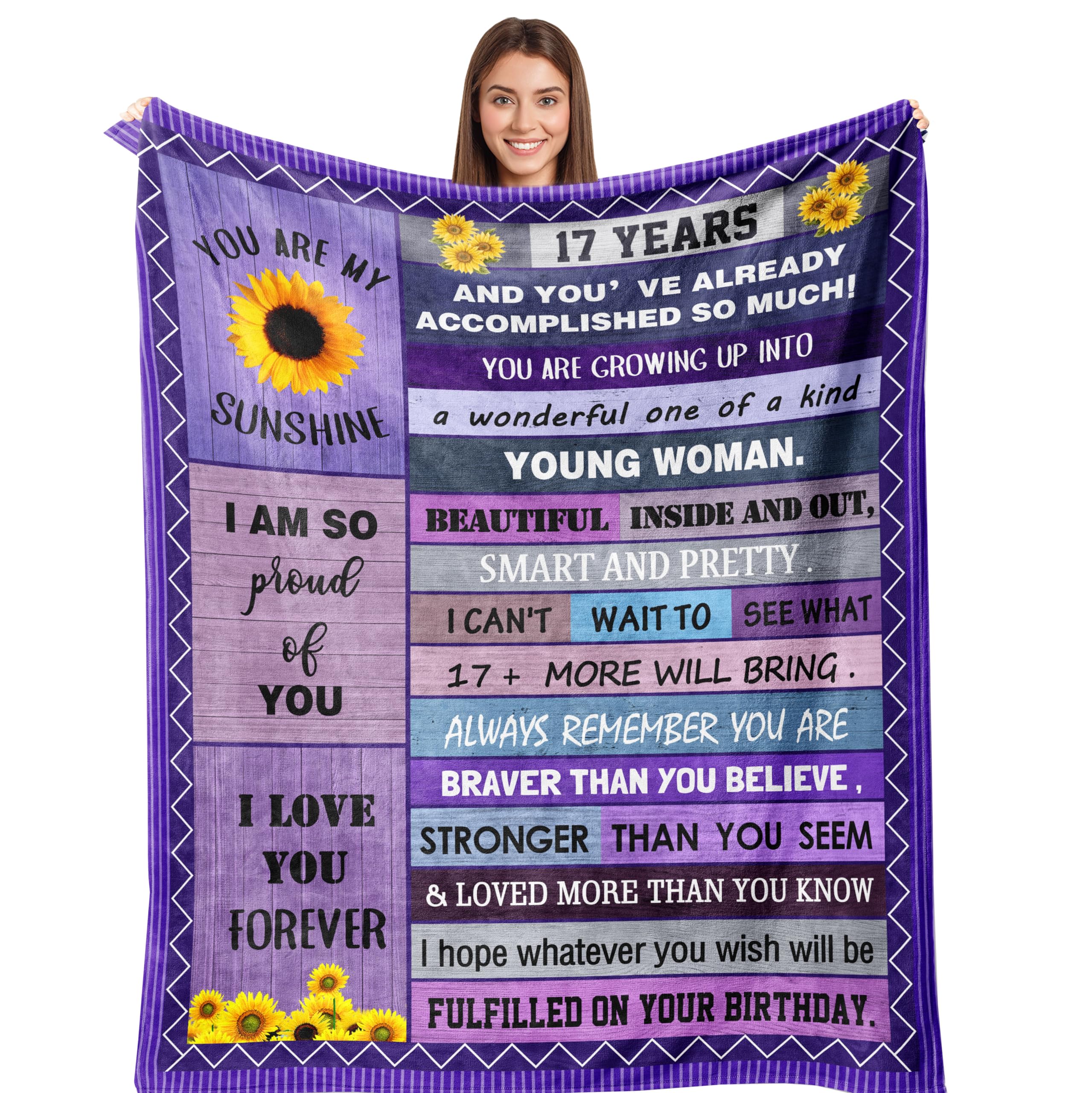 Henazin 17 Year Old Girl Gift Ideas, Gifts for 17 Year Old Girl, 17th Birthday Gifts for Girl Blanket 50"X60", 17th Birthday Decorations for Girls, Birthday Gifts for 17 Year Old Girl, 17th Birthday