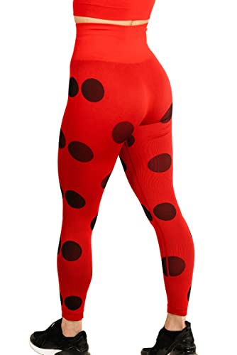 Miraculous Ladybug Womens Leggings Active Cosplay - Seamless for Gym Workout, Exercise, Yoga, Running by MAXXIM Red Small