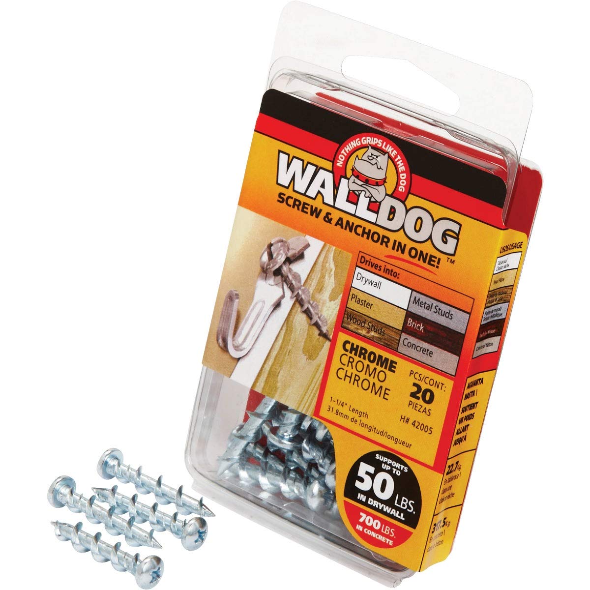 The Hillman Group 42005 3/16-Inch by 1-1/4-Inch WallDog Pan Head Phillip Screw, Chrome