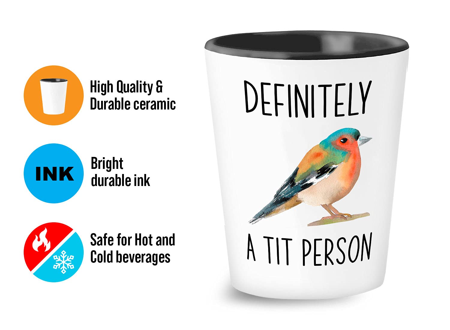 Bubble Hugs Bird Lover Shot Glass 1.5oz - Definitely A Tit Person - Bird Owner Pet Owner Funny Animal Lover Ornithology