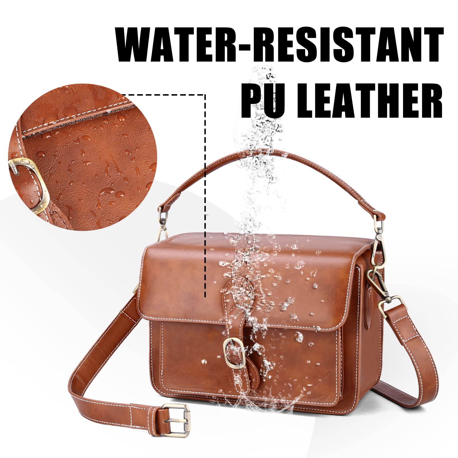 Cwatcun Camera Shoulder Bag Compact Camera Case Waterproof Retro Compatible for Canon Nikon Sony SLR DSLR Mirrorless Camera and Lens Brown, Small