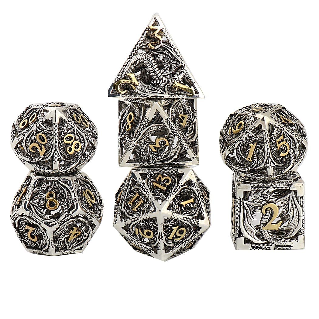 Pure Copper Hollow Metal Dice Set DND dice Dungeons and Dragon d&d polyhedral dice RPG dice with Role Playing Games dice Metal Box