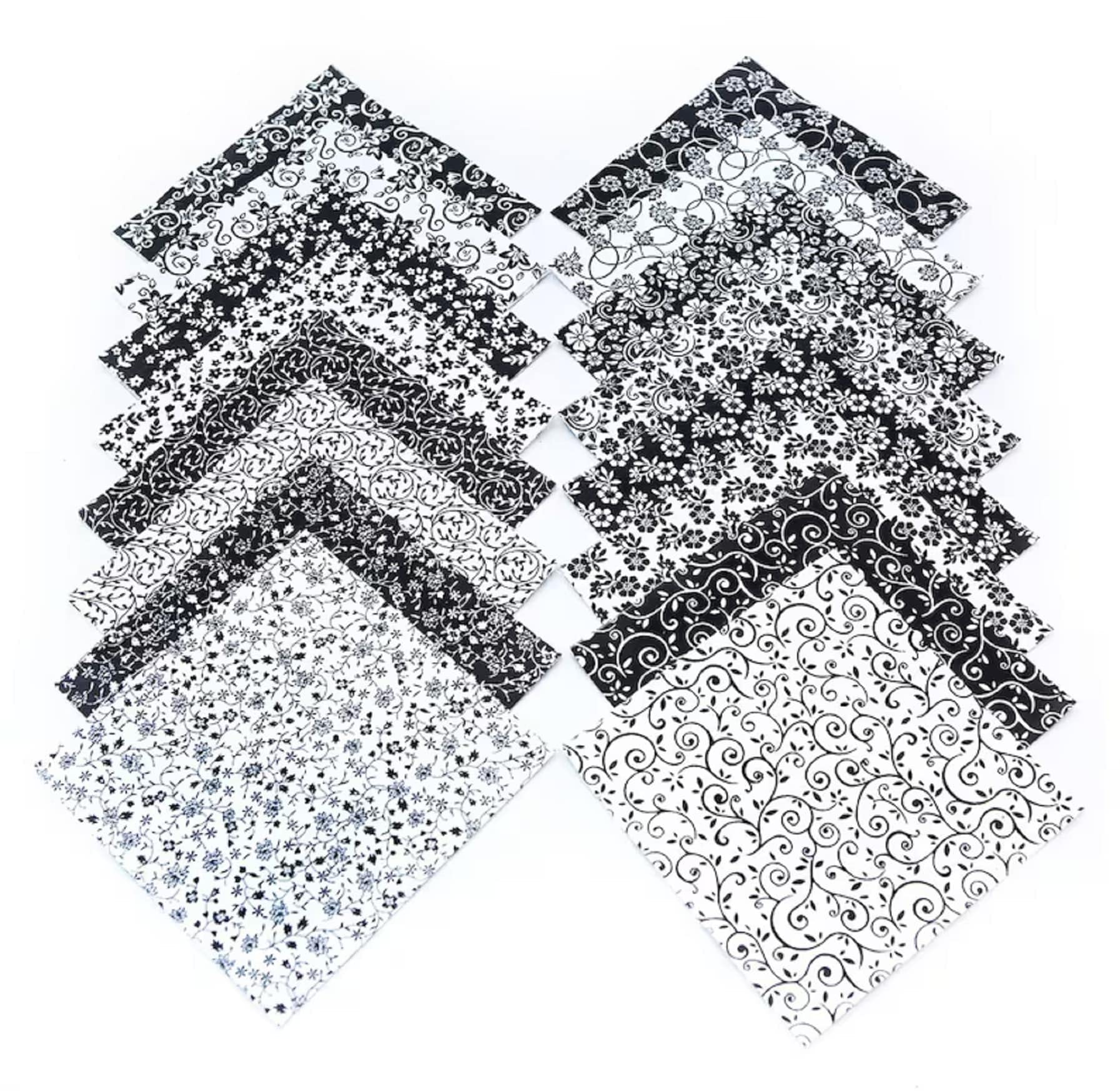 Black White Fabric Quilt, 96 Piece 5 inch Pre Cut Charm Pack Quilt Fabric, 100% Cotton Quilt Fabric