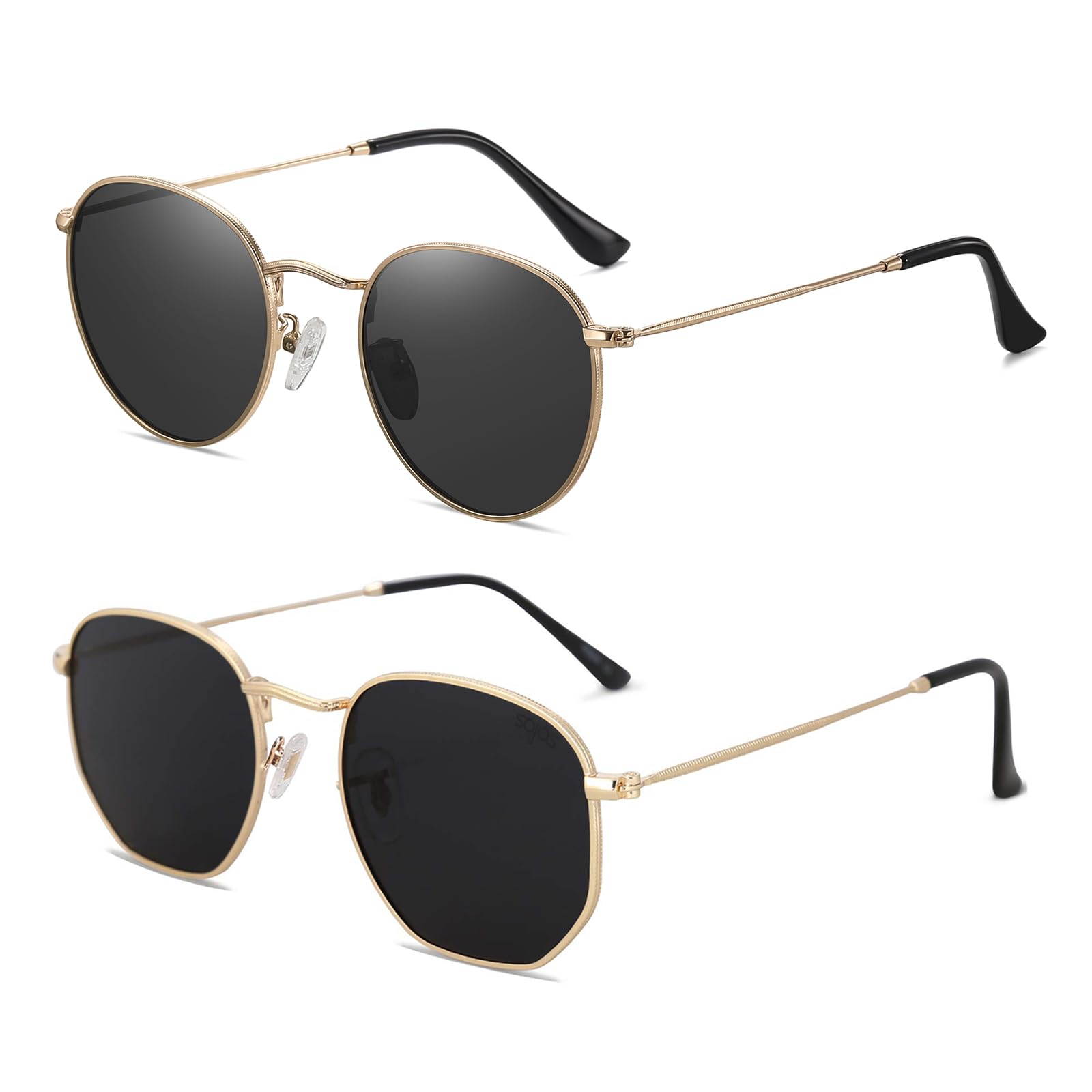 Clear Ant 2PC Polarized Small Sunglasses for Women Vintage Sunglasses Classic Women's Trendy Retro Round Hexagonal Shades