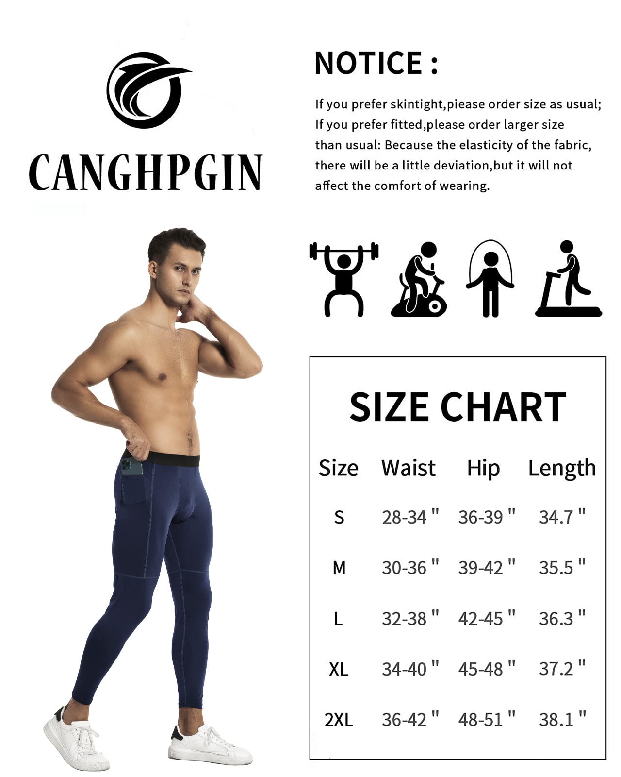 CANGHPGIN Men's Compression Pants Sports Tights for Men Gym Running Baselayer Cool Dry Workout Athletic Leggings