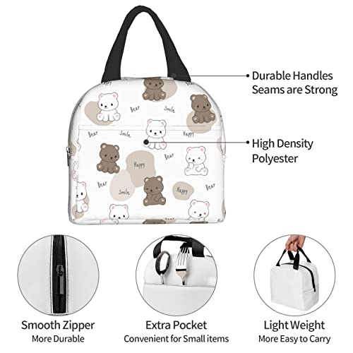 Cute Polar And Kawaii Bear Head Lunch Box Bento Box Insulated Lunch Boxes Reusable Waterproof Lunch Bag With Front Pocket For School Office Picnic
