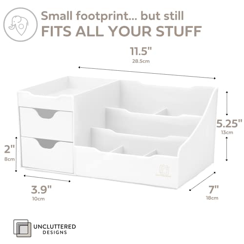Uncluttered Designs Makeup Organizer With Drawers β Modern Countertop Storage for Cosmetics β Chic Vanity Holder for Perfume, Skincare, Brush, Lipstick, Nail Polish Organization and Display (White)