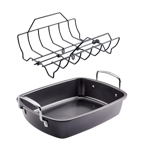 Circulon Ultra Lasting Nonstick Roaster/Roasting Pan with Easy Serve Rack, 17 Inch x 13 Inch, Black