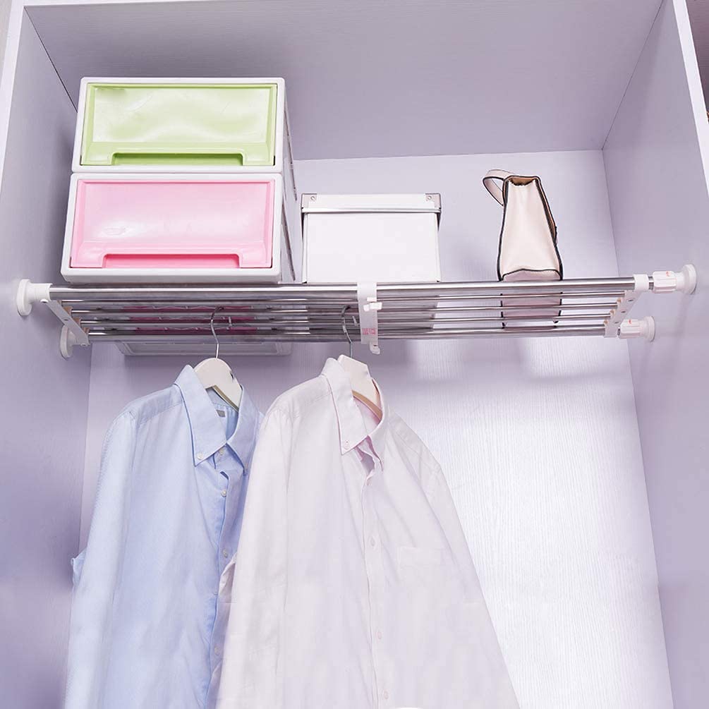 Hershii Expandable Shelf Rod Closet System 5-Bar Telescopic Heavy Duty Clothes Hanger Adjustable DIY Storage Organizer Shoe Rack