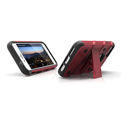 ZIZO Bolt Series for iPhone SE (3rd and 2nd gen)/8/7 Case with Screen Protector Kickstand Holster Lanyard - Red & Black