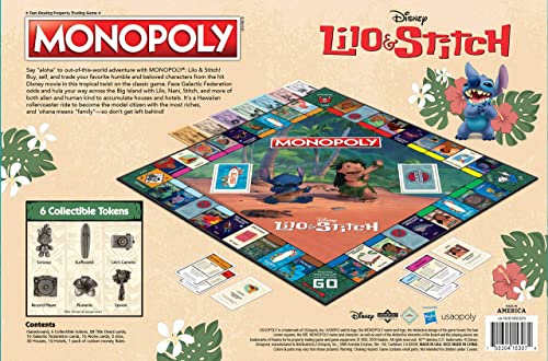 Monopoly: Disney Lilo & Stitch | Buy, Sell, Trade Characters from Disney’s Animated Film | Classic Monopoly Game | Officially-Licensed Lilo and Stitch Merchandise 2-6 Players