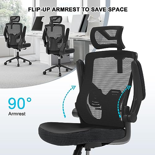 π―πΆπ΄π¬ πΆπππ°πͺπ¬ πͺπ―π¨π°πΉ, Ergonomic Mesh Desk Chair, High Back Computer Chair- Adjustable Headrest with Flip-Up Arms, Lumbar Support, Swivel Executive Task Chair (Modern, Black)