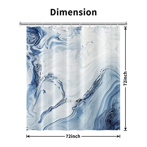 MIRRORANG Blue Marble Waterproof Fabric Shower Curtain for Bathroom Luxury Washable with 12 Hooks,72x72 Inch