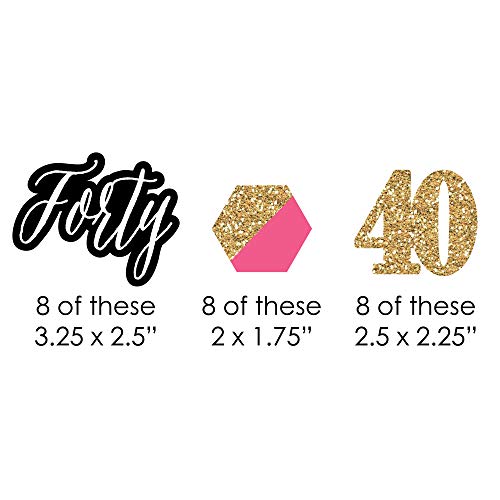 Chic 40th Birthday - Pink, Black and Gold Paper Straw Decor - Birthday Party Striped Decorative Straws - Set of 24