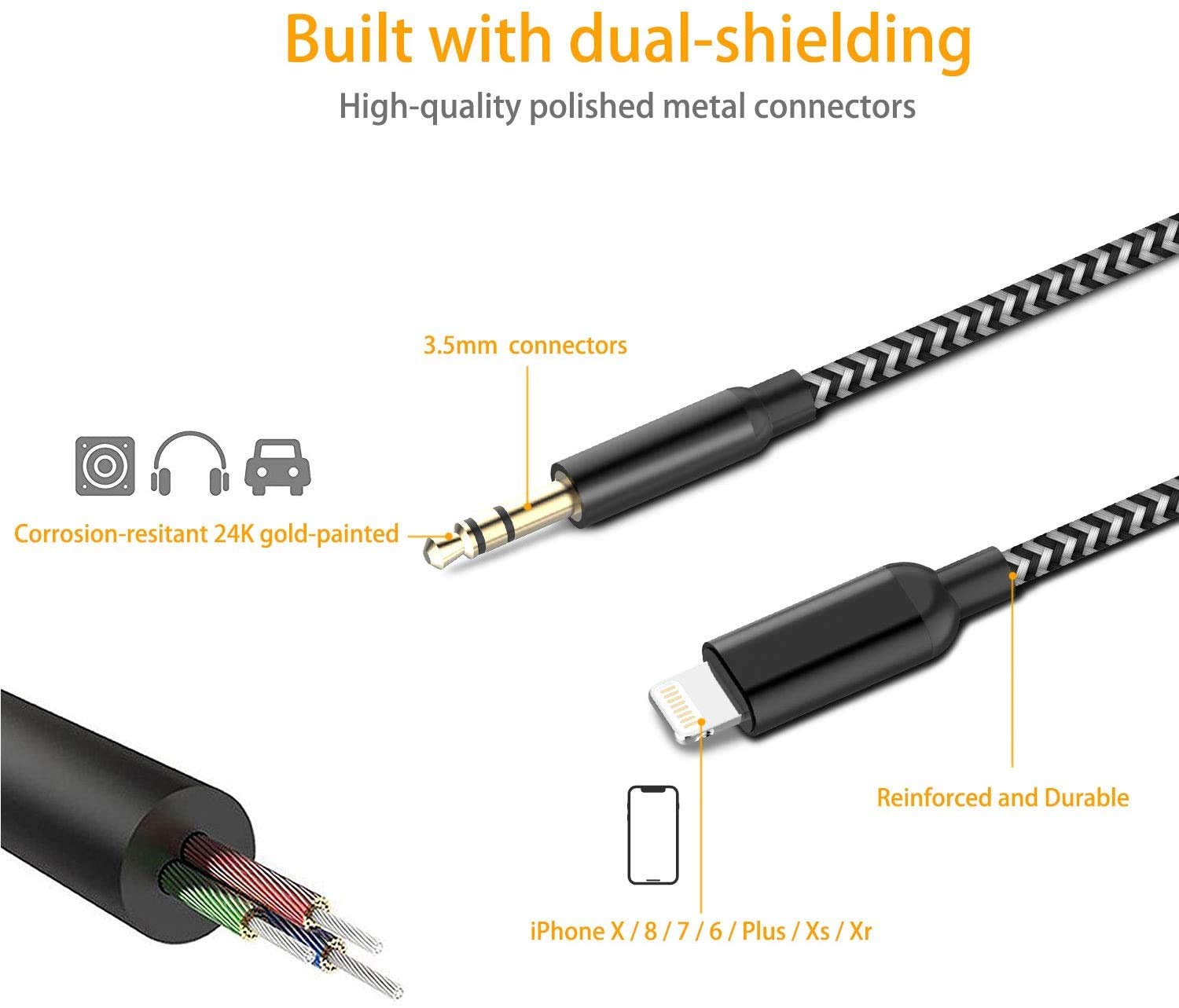 esbeecables AUX Cord for iPhone, 3.3FT [MFi Certified] Lightning to 3.5mm AUX Audio Stereo Cable for iPhone 14/13/ 12/11/ XS/XR/X 8 7/ iPad/iPod to Headphone, Speaker, Home/Car Stereo, Support iOS 16