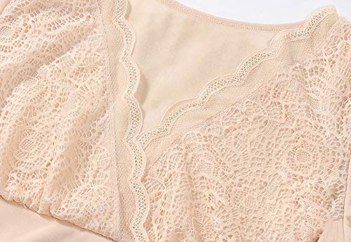 Flygo Womens Thermal Fleece Lined Cotton Underwear Lace Long Sleeve V-Neck Top (Large, 02 Nude)