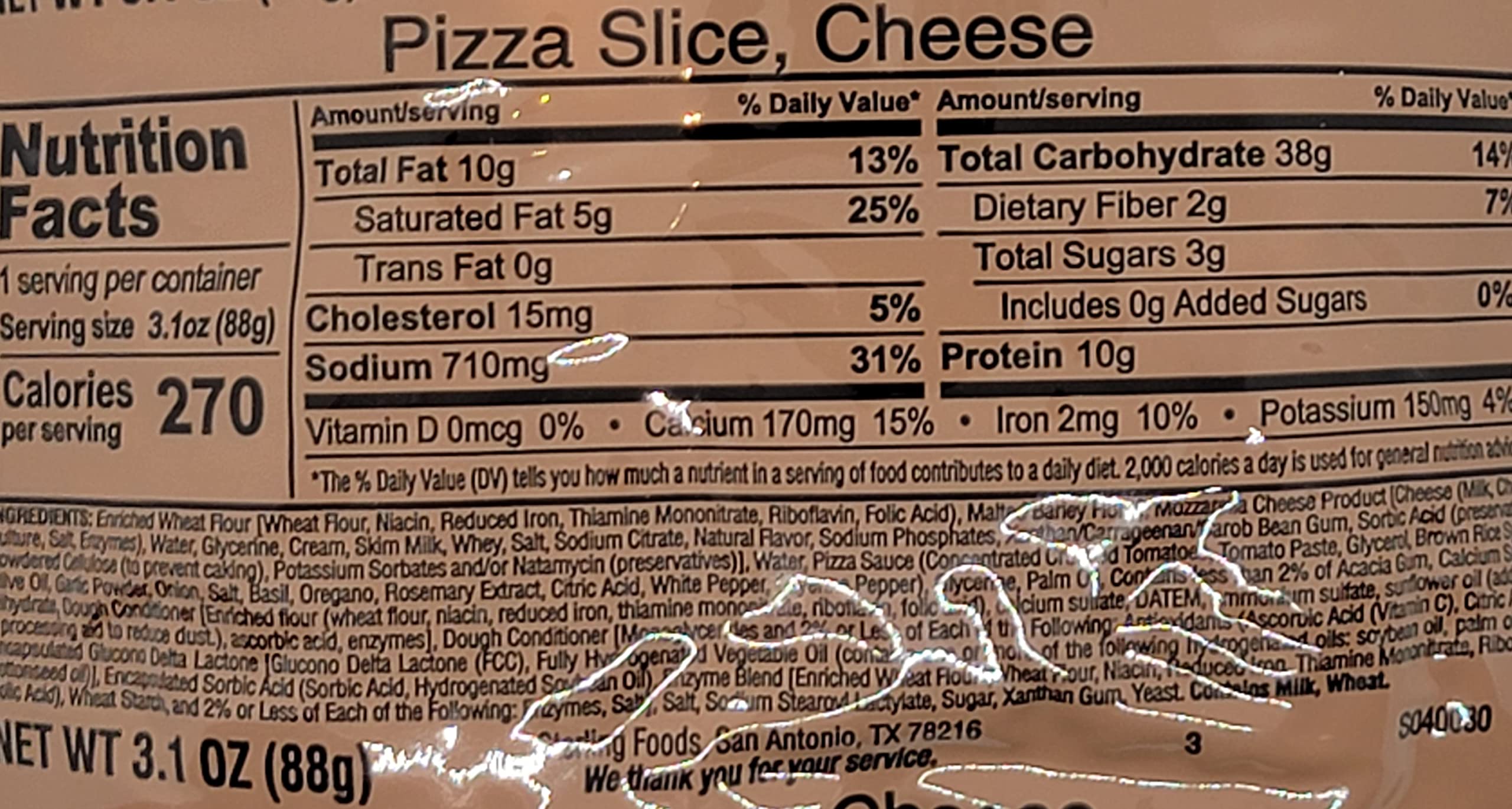 Cheese Pizza Slice MRE / 12 Pack Made September 2023/2026 Inspection Date