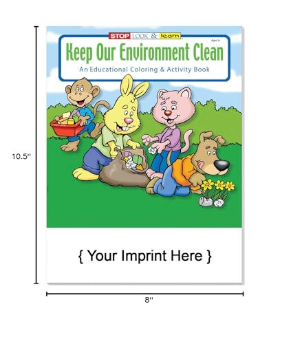 ZOCO - Keep Our Environment Clean - Custom Coloring Books (250 Bulk Pack, Without Crayons) - Conservation, Recycling - Earth Day Supplies - Educational Activities for Kids