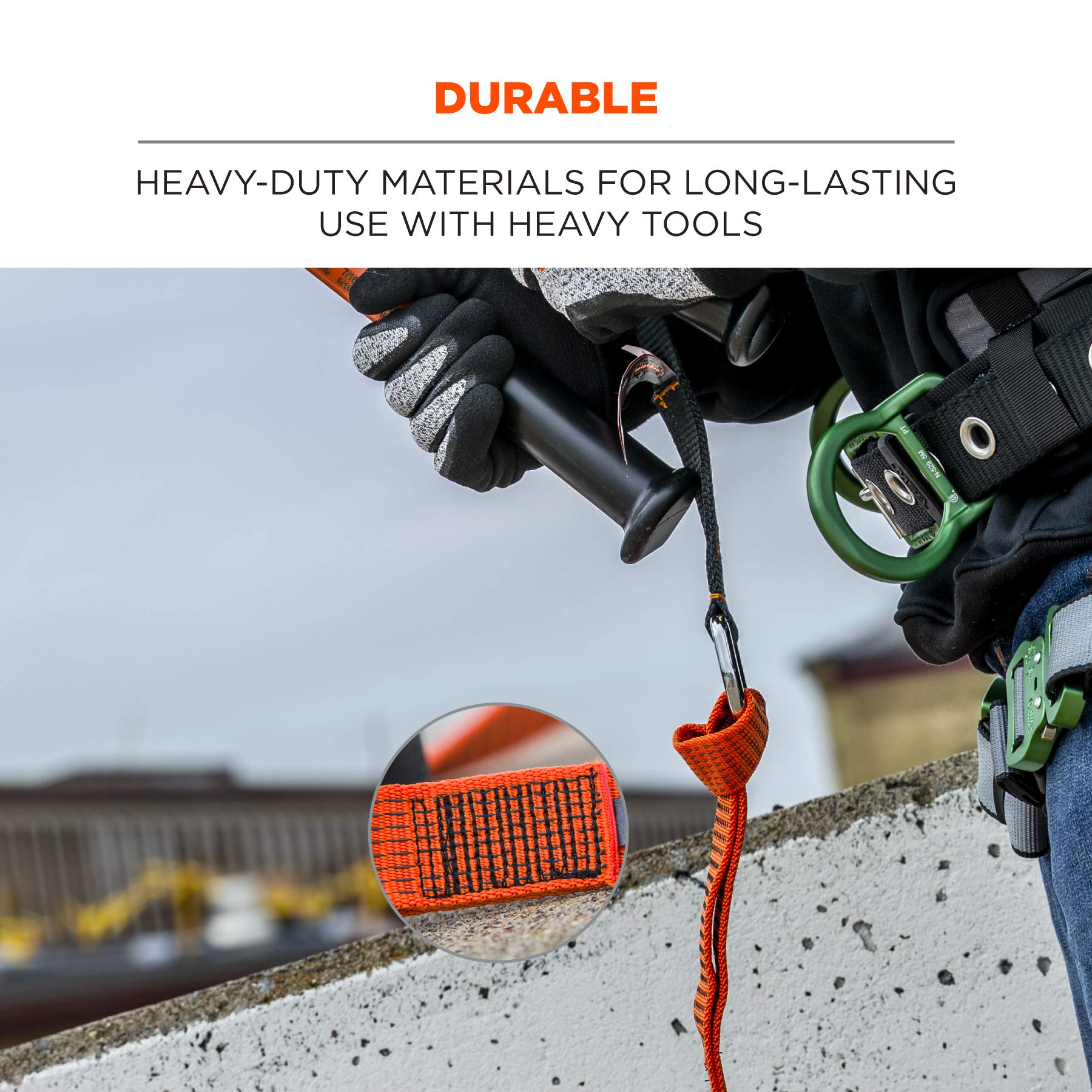 Ergodyne Squids 3148 Heavy Duty Tool Lanyard, Carabiner and Loop End, Tool Weight Capacity 80lbs, Orange