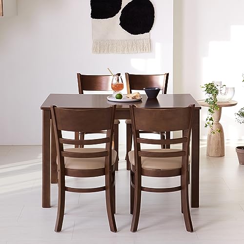 Livinia 5 Piece Cabin Wooden Dining Room Table Set with 4 Ladder Back Chairs (Walnut)