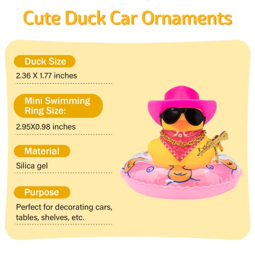 wonuu Car Rubber Duck Decoration, West Cowboy Duck Car Dashboard Decoration Accessories with Mini Swim Ring Cowboy Hat Scarf and Sunglasses(A_Pink Sunglass Cowboy hat