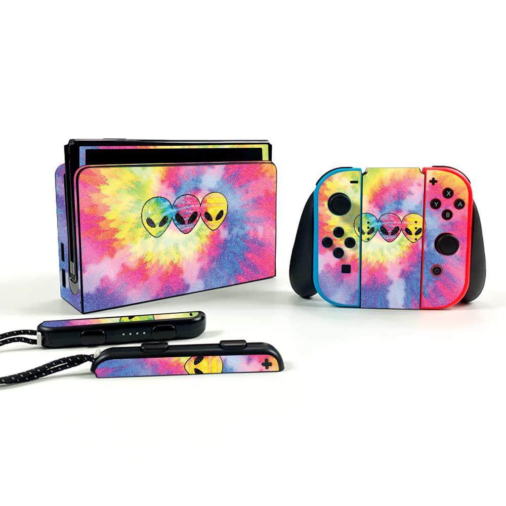 MightySkins Glossy Glitter Skin Compatible with Nintendo Switch OLED - Groovy Aliens | Protective, Durable High-Gloss Glitter Finish | Easy to Apply and Change Styles | Made in The USA