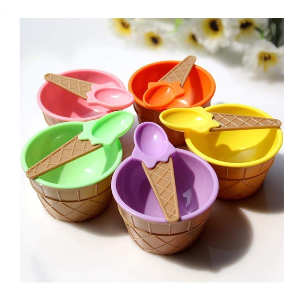 CheeseandU 12Pack Kids Ice Cream Bowl Spoon Set Safe Durable Plastic Candy Color Lovely Dessert Bowl Yougurt Cup DIY Ice Cream Tools Summer Festive Party Favor Kids Gift(24pcs)