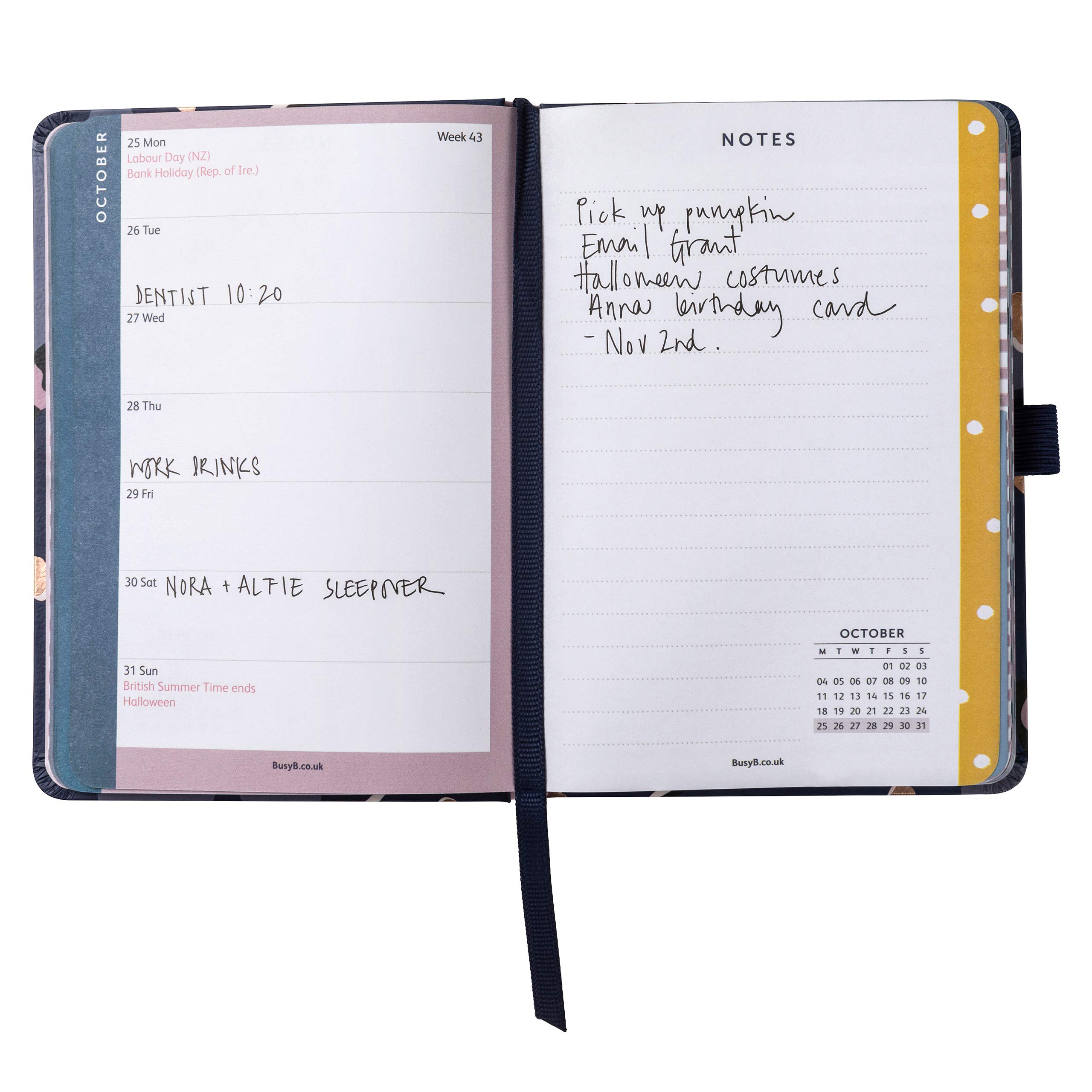 Busy B Mid-Year to Do Diary August 2021 - August 2022. Navy A6 Week to View Planner with Pen Holder, Elastic Closure and Storage Pockets 2021/22 Navy