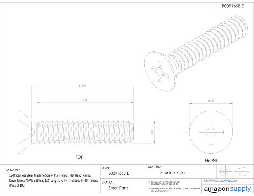 Small Parts 18-8 Stainless Steel Machine Screw, Plain Finish, Flat Head, Phillips Drive, Meets ASME B18.6.3, 1/2" Length, Fully Threaded, #4-40 UNC Threads (Pack of 100)