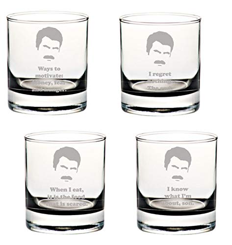 Brindle Southern Farms Ron Swanson Rocks Glasses: Parks and Rec Inspired Etched Whiskey Glass/Drinking Glass Gift Set for Ron Swanson Fan