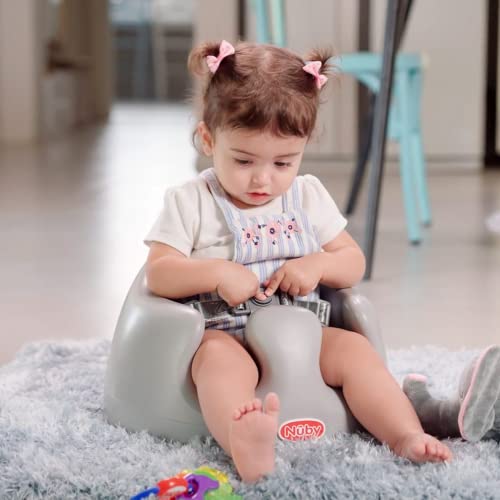 Nuby My Floor Seat, Soft Foam Cushion with Safety Harness and High Back Design, for Ages 4-12 Months, Gray