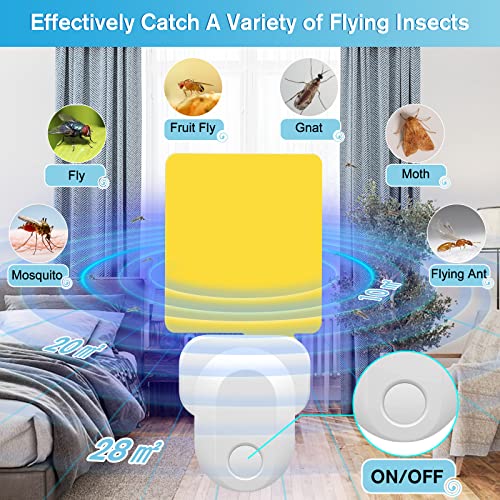 Flying Insect Trap Plug-In, 2023 Upgrade Mosquito Killer, Safe Non-Toxic UV Light Attractant Indoor Plug-In Night Light Fly Trap with Sticky Pad for Flies, Gnats, Moths(2 Pack, White)