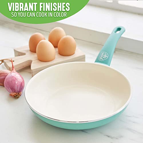 GreenLife Soft Grip Healthy Ceramic Nonstick, 8" Frying Pan Skillet, PFAS-Free, Dishwasher Safe, Turquoise