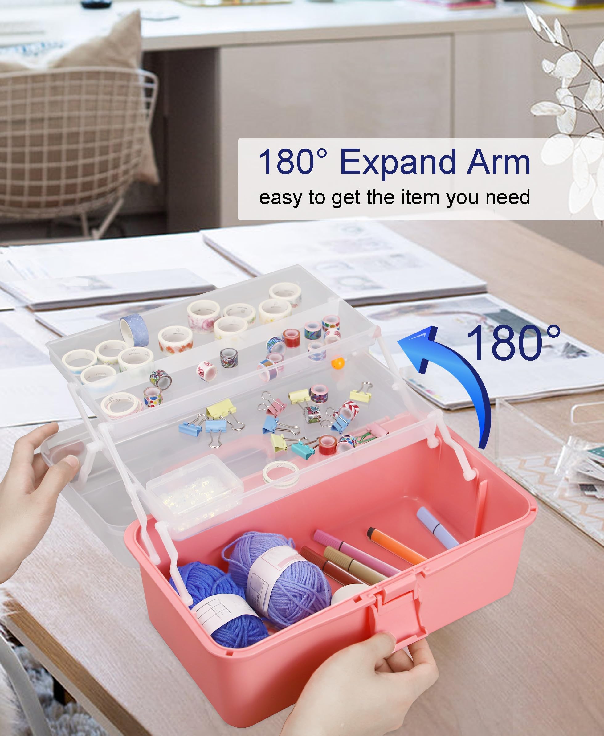 Eujqo Tackle Box Organizer Pink Craft Storage Organizers 3-layer Craft Box Medicine Box Sewing Box Hair Accessories Organizer for Girls Jewelry Box Makeup Organizer Small Plastic Tool Box with Handle