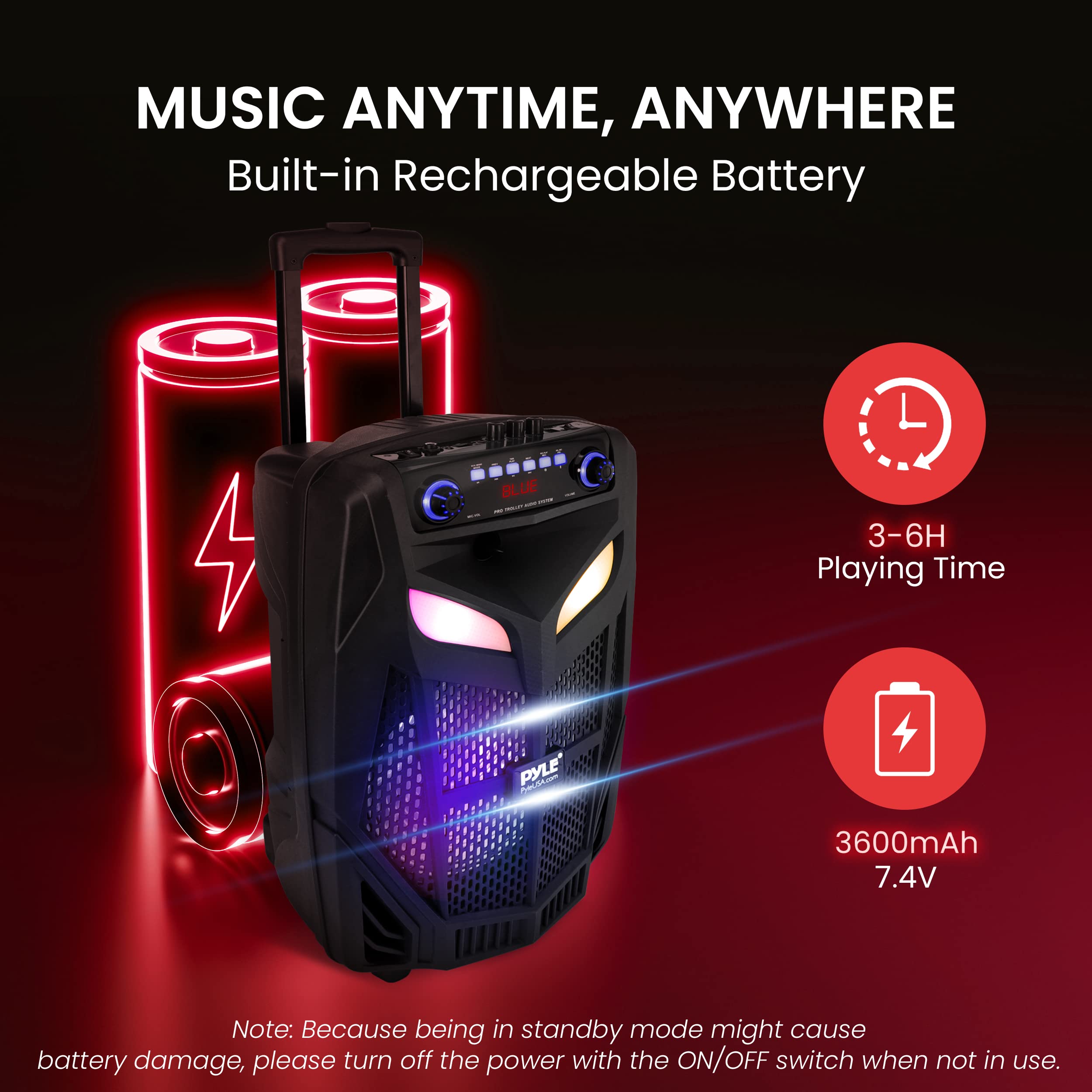 Pyle Portable Bluetooth PA Speaker System-600W 10β Indoor/Outdoor BT Speaker-Includes 2 Wireless Microphones, Party Lights, USB SD Card Reader, FM Radio, Rolling Wheels-Remote Control PPHP101WMB