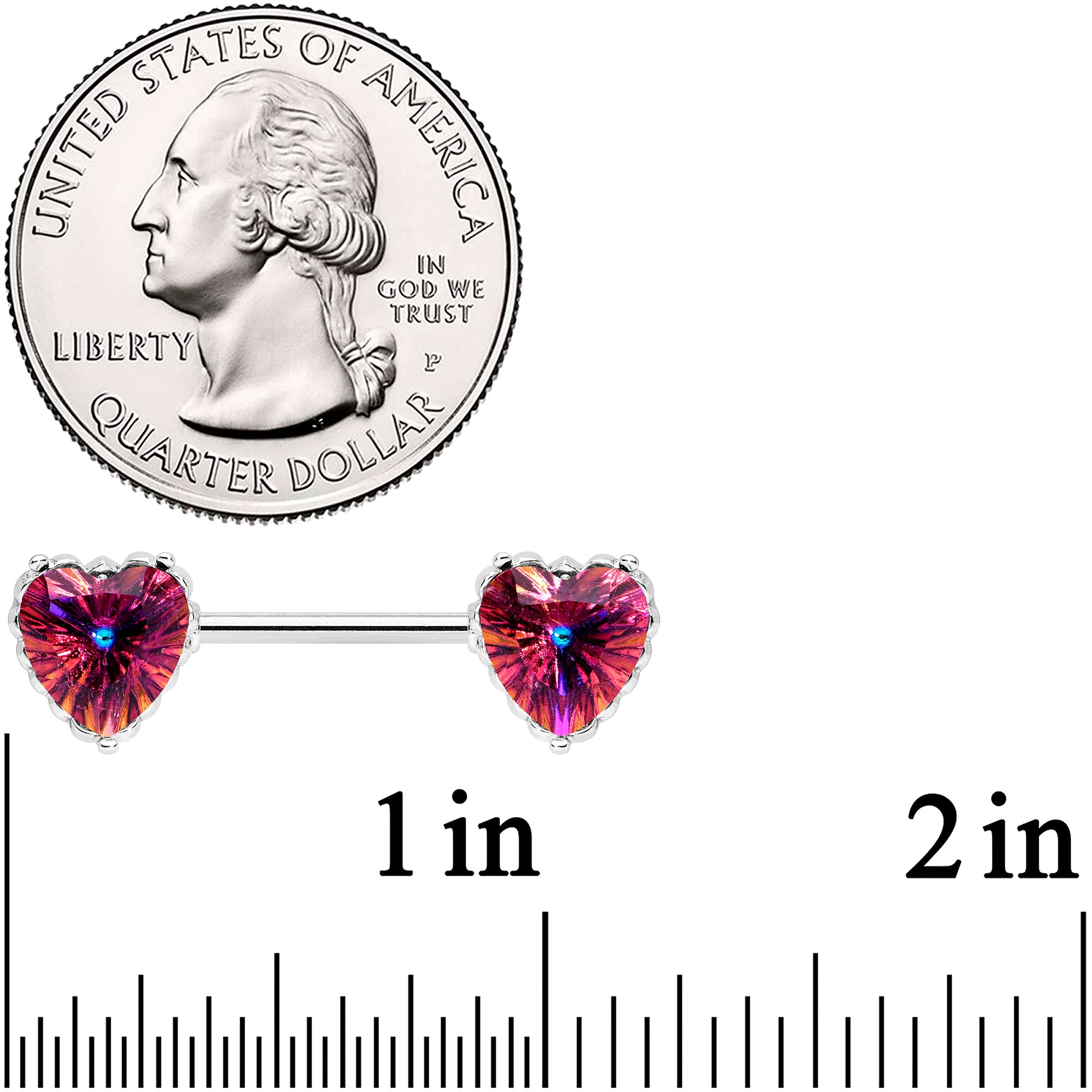 Body Candy 14G Womens Nipplerings Piercing 316L Stainless Steel 2Pc Red Accent Hearts Nipple Ring Set 9/16"