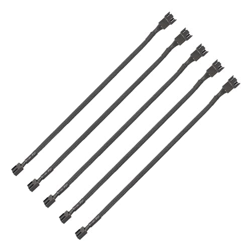 BUYMINERS.CA PWM Fan Extension Cable - 10.5 inch PC Fan Extension Cable, Durable, Black Braided Nylon Case Fan Extension Cable (5 Pack)