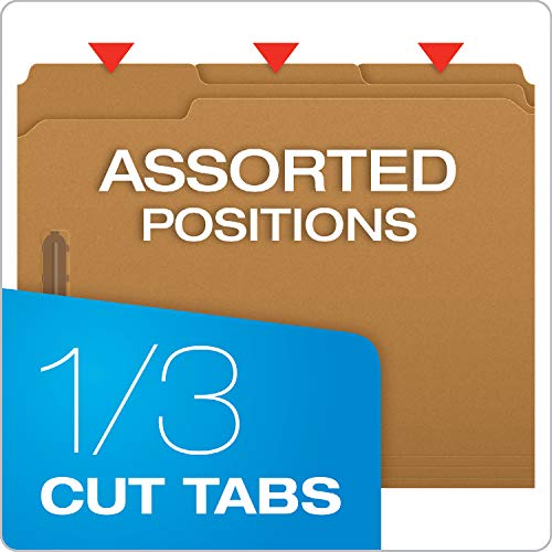 Pendaflex Fastener Folders, 2 Fasteners, Letter Size, Kraft, 1/3 Cut Tabs, in Left, Right, Center Positions, 50 Per Box (FK212),Brown