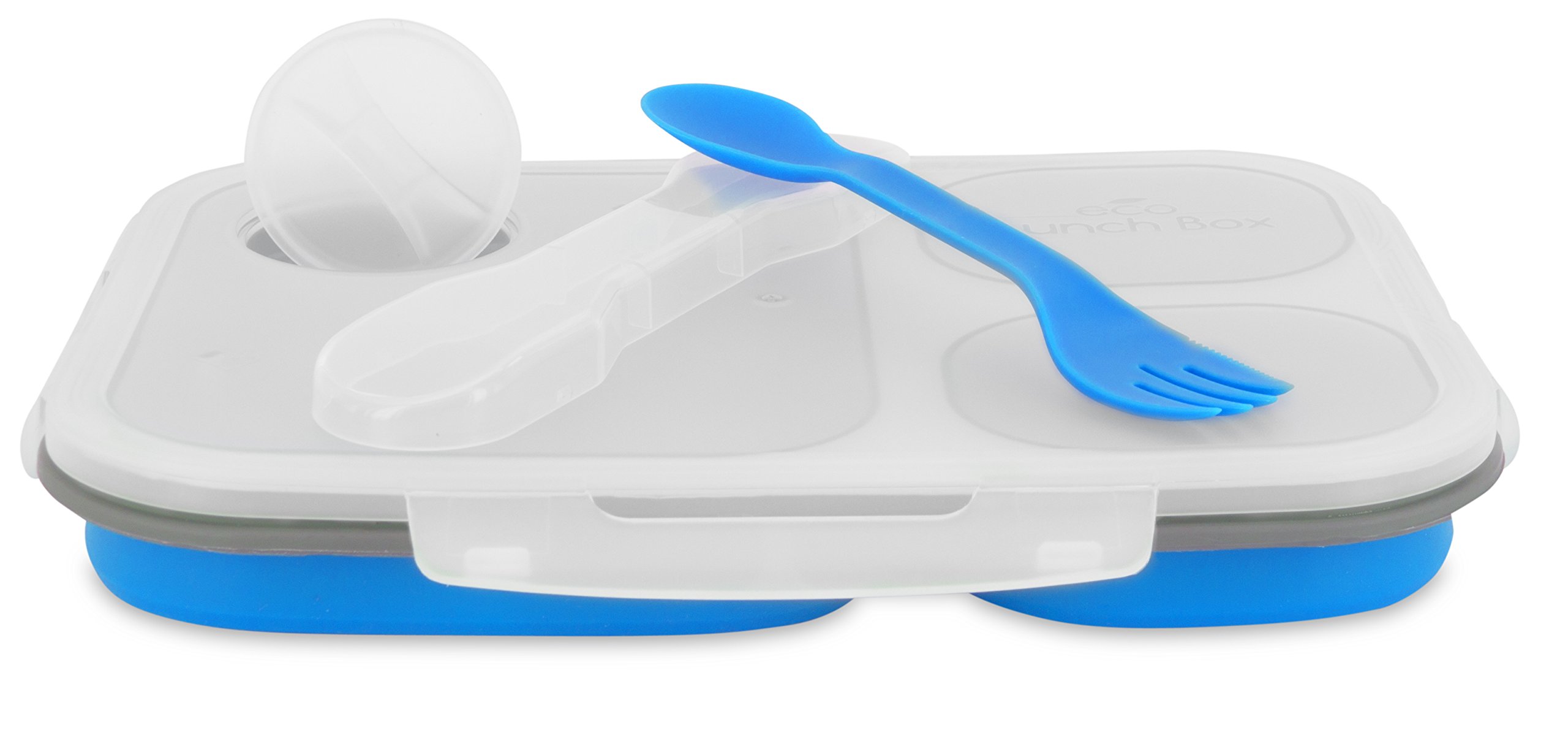 Smart Planet EC-34 Large 3-Compartment Eco Silicone Collapsible Meak Kit Lunch Box, Blue