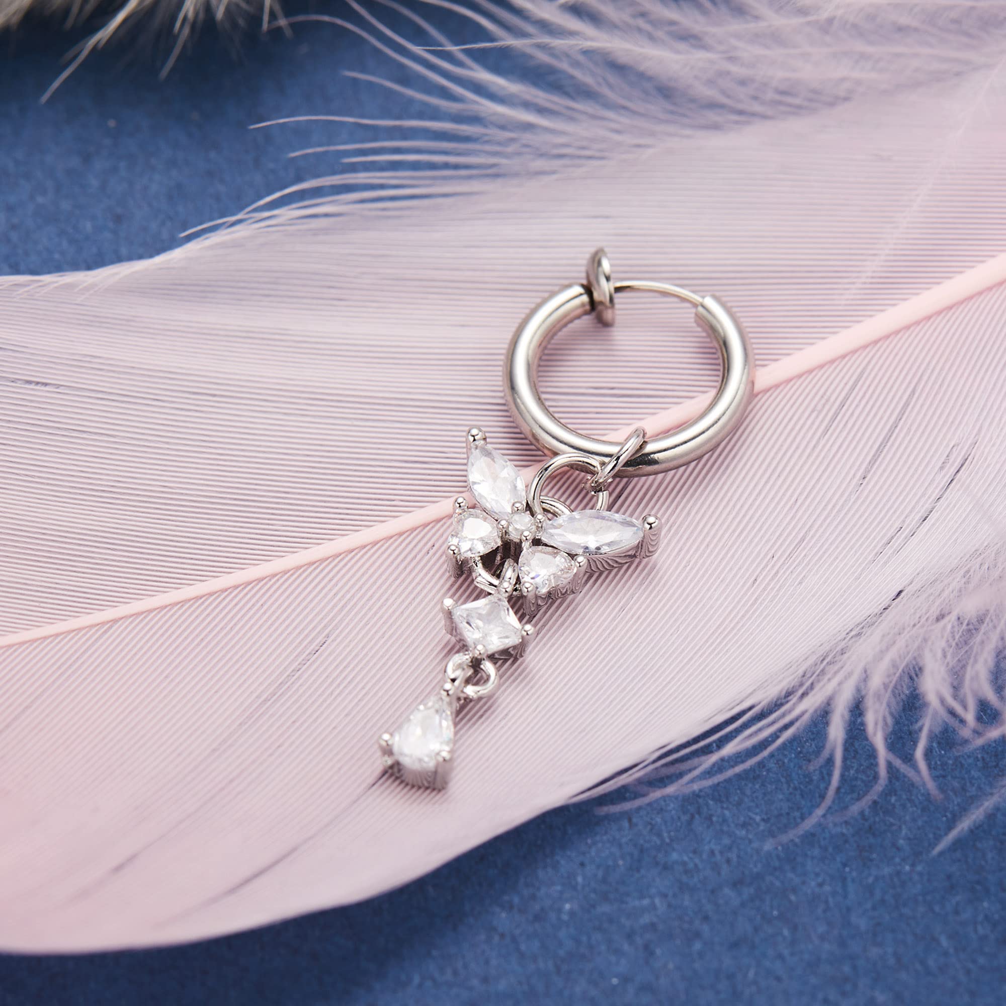 BELLA-Bee Heart Belly Button Rings Crystal Dangle Top Down Belly Rings CZ Navel Rings Surgical Steel Belly Button Body Piercing Jewelry