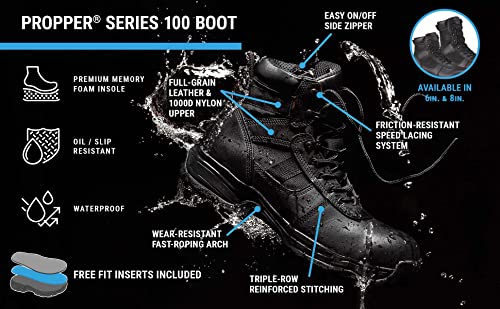 Propper Men's Series 100 6" Side Zip Waterproof Boot, Black, 16