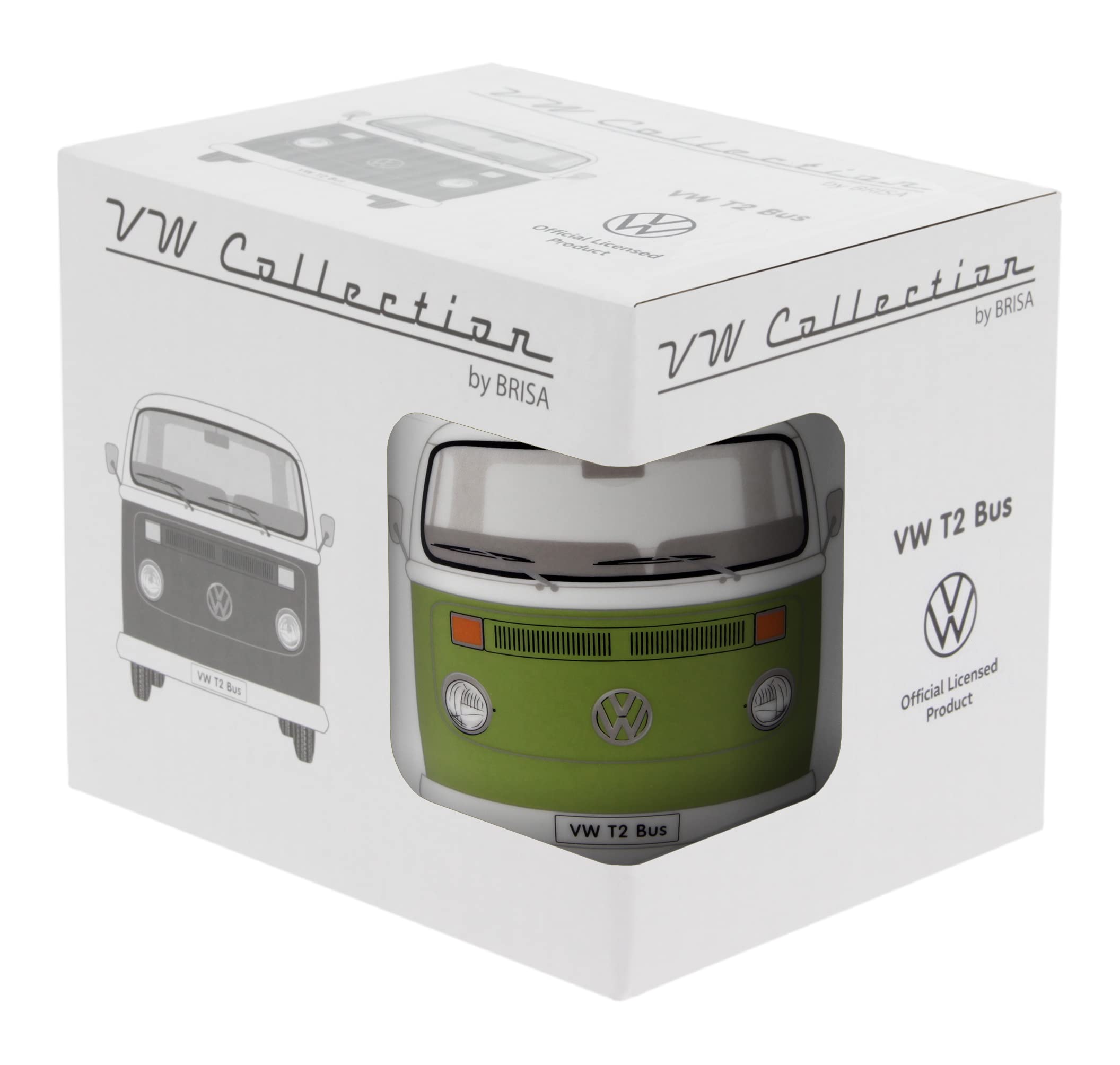 BRISA VW Collection - Volkswagen Large Ceramic Coffee-Tea-Cappuccino Mug Cup in T2 Bus Campervan Design (370 ml/12.5 fl oz/Bus Front/Green)